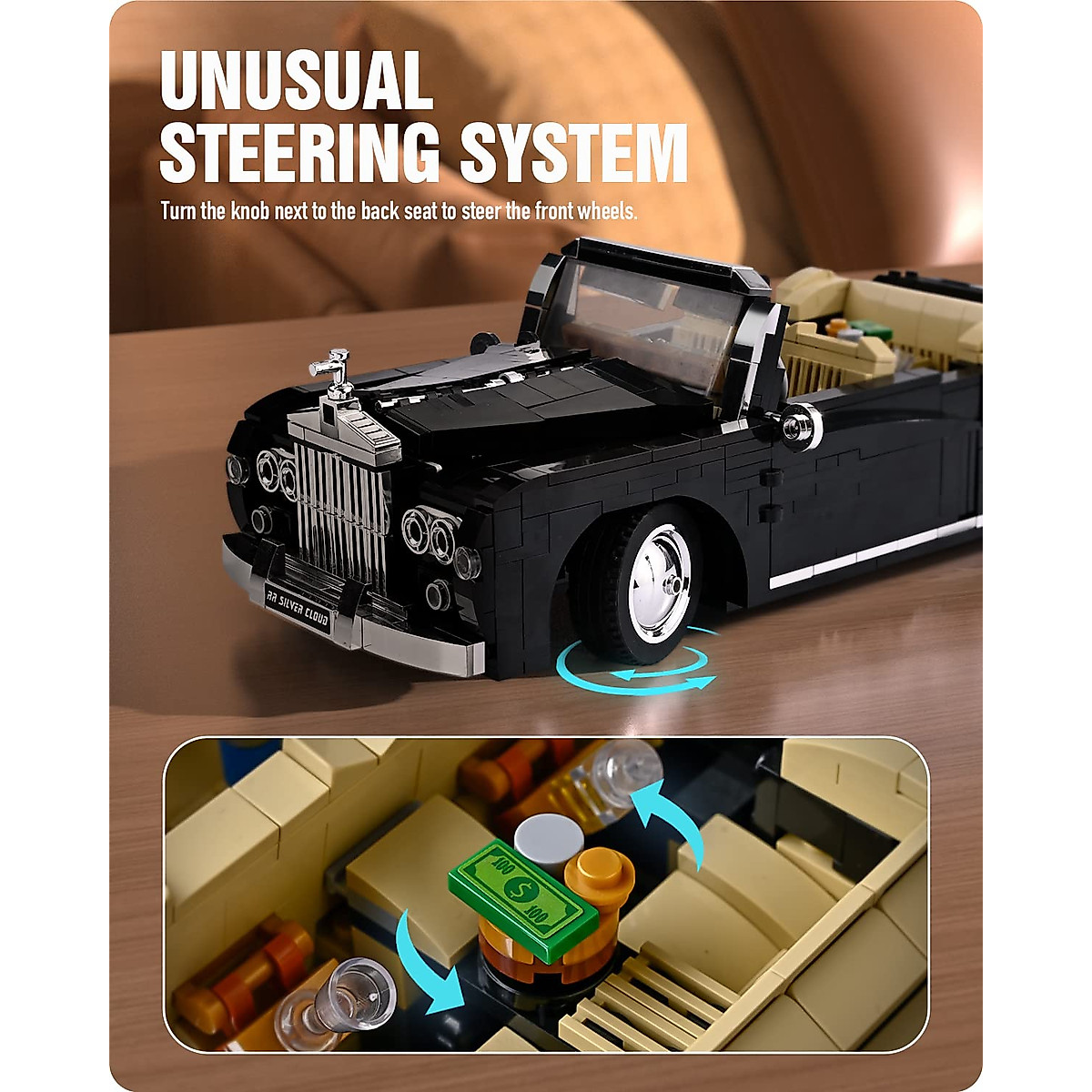 Nifeliz Retro Car ​Silver Cloud MOC Building Blocks and Construction Toy, Adult Collectible Model Cars Set to Build, 1:14 Scale Sports Car Model (1096 Pcs)