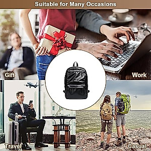 Men's 15 inch Laptop Backpack PU Leather Business Bookbag Large Capacity Casual Daypack for Work Commuting (Black)