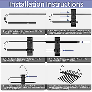 Upgrade 9 Layers Pants Hangers Space Saving, 2 Pack Non Slip Stainless Steel Multifunctional Pants Rack Closet Pant Hanger Organizer with Hooks for Pants Jeans Trousers Dorm Room Essentials, Black