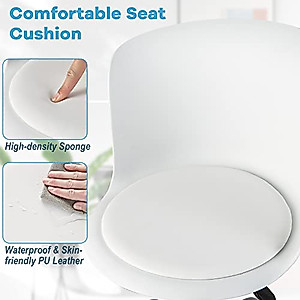 Giantex Home Office Desk Chair Set of 2, Armless Plastic Swivel Rolling Task Chair w/Soft PU Leather Cushion & Universal Casters, Modern Computer Chair for Dorm Bedroom Living Room, White