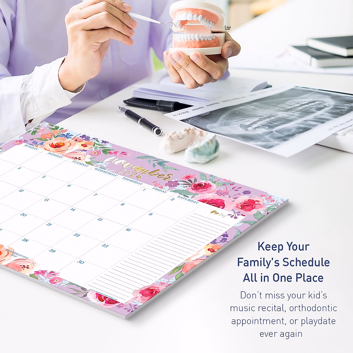 S&O Watercolor Floral Large Tear-Away Table Calendar 2024 - Desktop Calendar Runs from Now to Dec - 12x17in