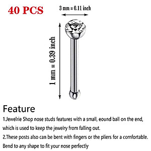 SLVIEKAE 40Pcs Nose Ring Hoop Nose Stud Piercing Hoop Cartilage Tragus Ear Piercing SetNose Studs CZ Hoop Tragus Cartilage Nose Ring Nose Piercing Jewelry (White)