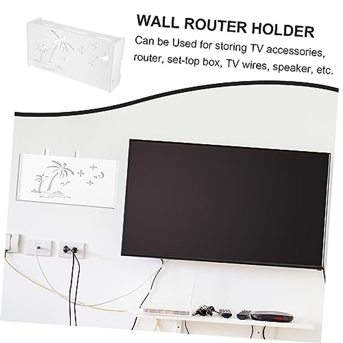Amosfun 1pc Box STB Stand Router Wall Mount tv with Wall Mount Floating Wall Shelves Floating DVD Shelf Wall Storage Stand Wall-Mounted Rack Television Bracket Hole-Free Frame Ledge WPC