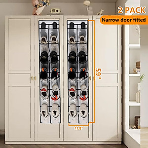 MSLOVE Narrow Over The Door Shoe Organizer, 12 Large Mesh Pockets Hanging Shoe Organizer for Closet Organizers and Storage, White, 2 Pack