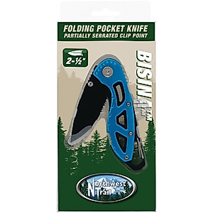 Performance Tool W9384 Northwest Trail 2 1/2" Bisina Folding Pocket Knife, Serrated Clip Point, Stainless Steel