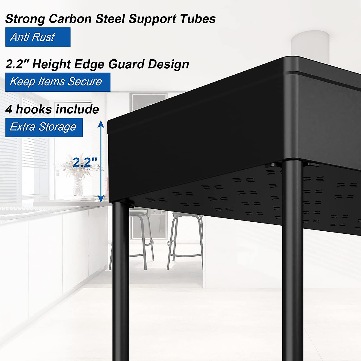 FENENIK 2 Tiers Under Sink Organizer, Bathroom Cabinet Storage Drawer Organizer with Sliding Shelf, Multi-purpose Kitchen Sink Organizer with 4 hooks and Hanging cup for Narrow Spaces