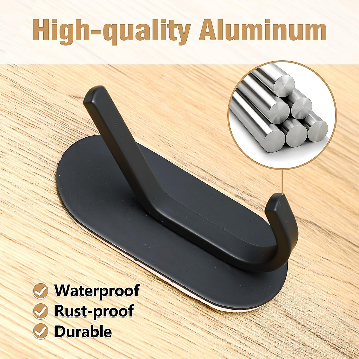 Self Adhesive Hooks for Wall, 4 Pack Wall Hooks for Hanging Coat Door Hook Towel Racks for Bathroom Stainless Steel Shower Heavy Duty Robe Hook for Towel, Coat, Robe, Cloth, Hat (Black)