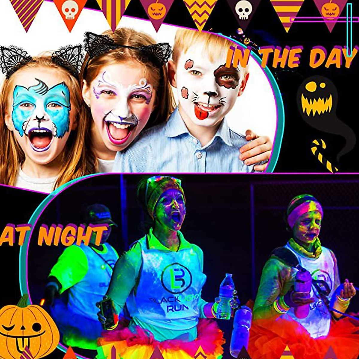 Black Light Neon Face and Body Paint Glow in the Dark Paint Halloween Blacklight Glow Party 6 Color 24 tubes
