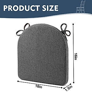 PLZSITDOWN Chair Cushions for Dining Chairs, Seat Cushions for Kitchen Chairs 16"x16" Non Slip Indoor Chair Pad with Ties Removable Cover Dark Grey