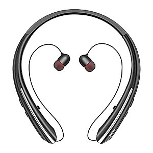 Bluetooth Headphones, Bluetooth 5.0 Wireless Neckband Headphones with Retractable Earbuds,Noise Cancelling Stereo Headphones Waterproof Sport Headset Call Vibrate Alert Earphones with Mic (Black)