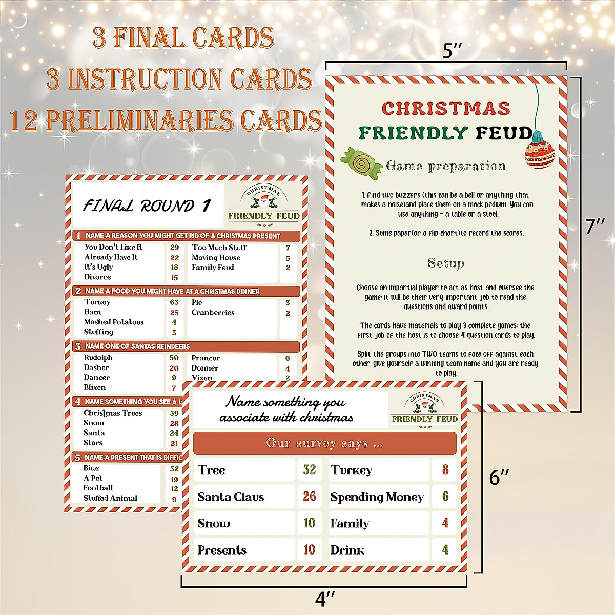 Christmas Friendly Feud Game - The Hilarious Party Game of Guessing Top Answers,Feud Game for Adults,Christmas Party Game,Classroom Game,Family Game Night,Team Ice Breaker Game,15 Trivia Cards-6