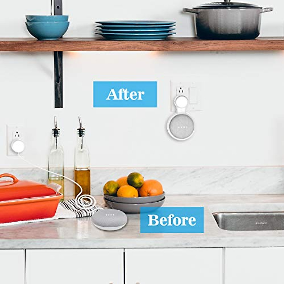 HomeMount Wall Mount for Google Home Mini or Google Nest Mini (2nd Gen),Space-Saving Outlet Holder Accessories for Google Mini Voice Assistant (White)