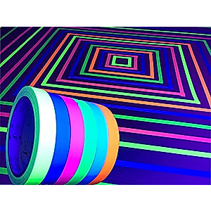 GreyParrot Tape UV Tape Blacklight Reactive, (6 Pack), (6 Colors), 33ft Per Roll, Fluorescent Cloth Tape, Glow in The Dark Tape Under UV Black Light