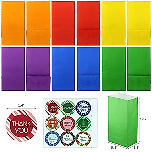 MOZRRO Mix Color 12 Pack Gift Bags with Thankyou Sealing Stickers, Great for Christmas, Gifts, Lunch, Party, Sweets, Goodies, Retail & Tchotchkes 10.2" x 5.5" x 3.5"