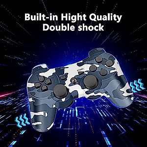 Rzzhgzq 2 Pack PS3 Wireless Controller Playstation 3 Controller Wireless Bluetooth Gamepad with USB Charger Cable for PS3 Console (Camo Brown+ Camo Blue)
