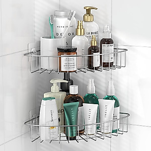 LBSUN 2-Pack Corner Shower Caddy, Bathroom Corner Shower Shelf, SUS304 Stainless Steel Wall Mounted Bathroom Shelf for Toilet, Bathroom, Dorm and Kitchen (Silver)