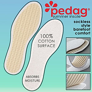 Pedag Summer | Terry Cotton Sockless Insoles | Barefoot Inserts | Handmade in Germany | Absorbs Sweat & Controls Odor | Wear Without Socks | Washable | US 11M/EU 44 | White | 3 Pair