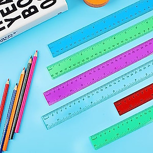 30PCS Clear Ruler Plastic Rulers 12 Inch, with Inches and Metric for School Classroom, Home, or Office (Multicolour)