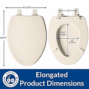 Bemis Ashland Modern Wood Toilet Seat with Decorative Edge, Slow Close, Secure Hinges, Elongated, Biscuit