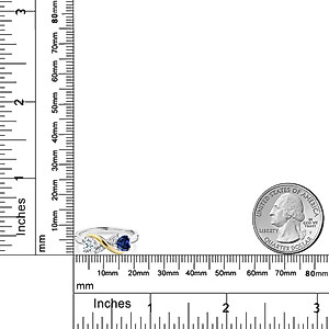 Gem Stone King 925 Sterling Silver and 10K Yellow Gold Blue Created Sapphire and White Moissanite (0.96 Cttw, Heart 5MM, Available In Size 5, 6, 7, 8, 9)