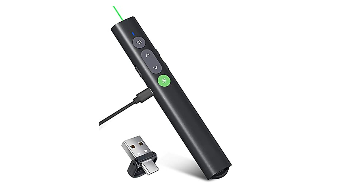 Rechargeable Presentation Clicker - Green Light Wireless Remote