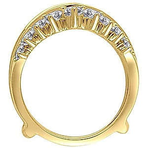 V Touch Round Cut D/VVS1 Diamond Enhancer Engagement Wedding Ring 14K Yellow Gold Plated 925 Sterling Silver Guard Wrap Jacket (6.5)