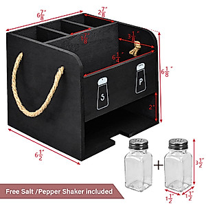 Ikee Design Wooden Utensil Caddy Flatware Holder with Handles - Utensil Holder for Spoons, Knives, Forks, Salt Pepper Shakers, Napkins for Dining Room, Restaurant and Kitchen, 7.13”W x 6.63”D x 7.5”H