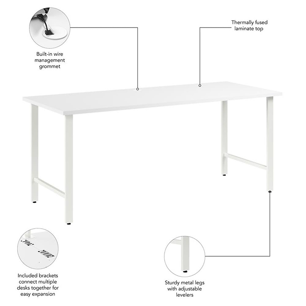 Bush Business Furniture Hustle 72W x 30D Computer Desk with Metal Legs in White, Modular Office Table for Home and Professional Workspace