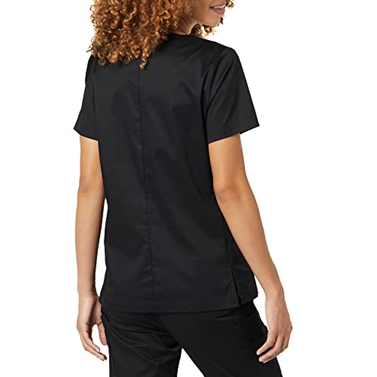 Amazon Essentials Women's Classic Fit Split Neck Crew Scrub Top (Available in Plus Size), Black, Large