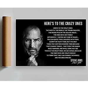 Picofyou 16x24 Here's To The Crazy One's Poster Large; Motivational Quote Posters; Jobs Inspirational Entrepreneurial Wall Art Print Home Office Decor - Encouraging Gift for Boss (Unframed)