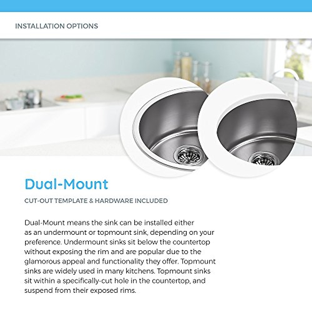 MR Direct 465-18 Stainless Steel Dual-Mount 18-1/4 in. Single Bowl Kitchen Sink, 18 Gauge