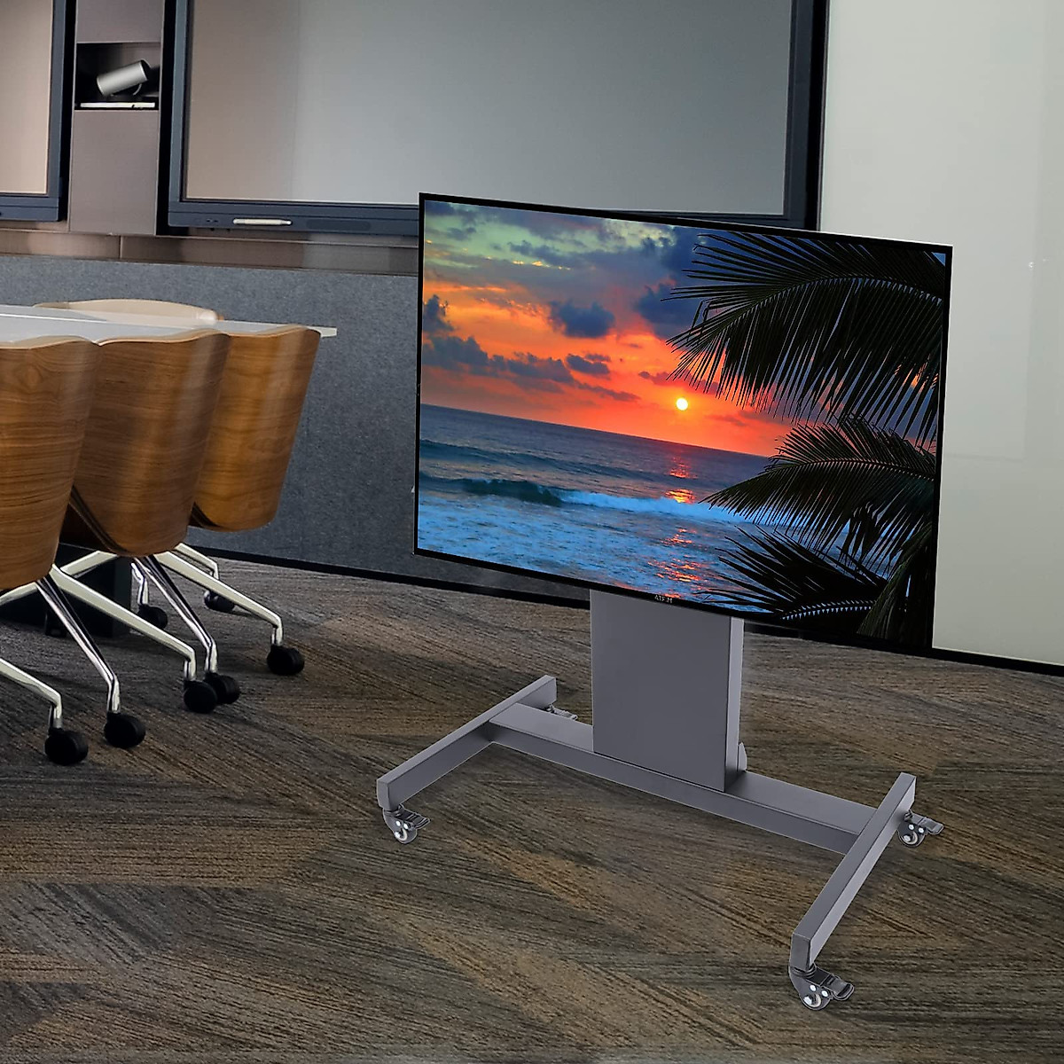 Confidence Monitor Stand, Rolling TV Stand with Height Adjustment（20.87-26.57 inch） and 0-90 Degree Tilt Adjustment, Mobile TV Cart, Low Profile Floor Confidence Monitor Cart for 32-65 inch Screen