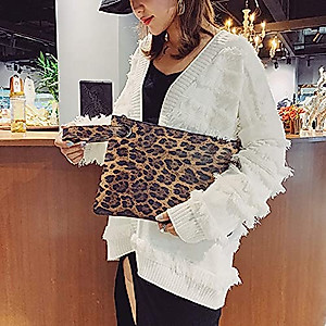Womens Oversized Clutch Bag Purse Retro Leopard Envelope Evening Wristlet Handbag (Leopard)