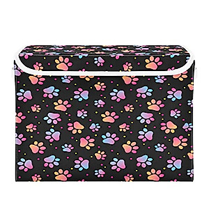 Kigai Paw Print Storage Bins with Lids and Handles 17x13x12 In Foldable Fabric Storage Basket Toys Clothes Organizer for Shelves Closet Home Bedroom Office