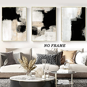 Black White and Beige Abstract Wall Art Black and White Ink Art Print Neutral Black Painting Beige and Black Pictures Modern Abstract Artwork Beige Abstract Picture for Living Room 16x24inx3 No Frame