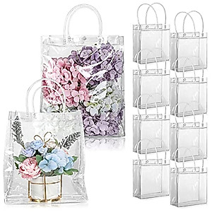 Whaline 60 Pieces Clear PVC Gift Bags with Handles Transparent Plastic Tote Bags Gift Wrap Bags Treat Bags for Wrapping Holiday Gifts Shopping Birthday Anniversary Party Supplies, 5.9 x 6.3 x 2.8 Inch