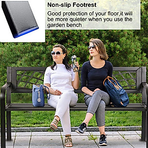 Garden Bench Patio Metal Bench Outdoor Park Benches Sturdy Steel Frame Cast Iron Front Porch Yard Furniture with Mesh Pattern and Armrests Seating for Yard, Porch, Deck, Entryway or Backyard, Black