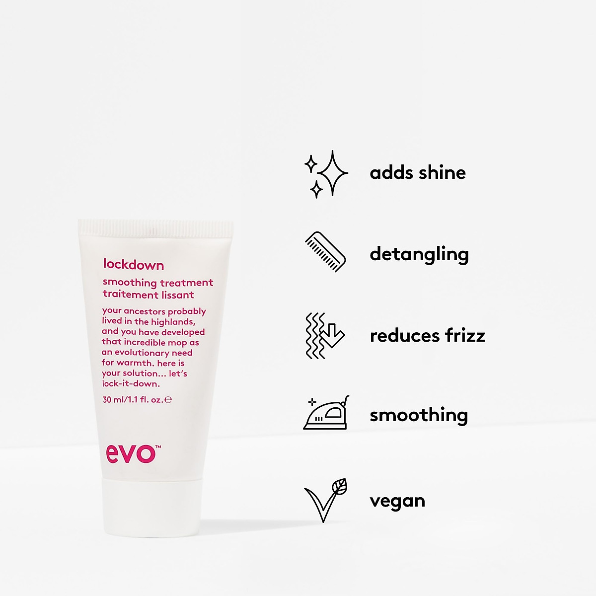 EVO Lockdown Smoothing Treatment - Leave-In Hair Treatment - Protects Color-Treated Hair and Reduces Frizz - Travel Size, 30ml / 1.01fl.oz