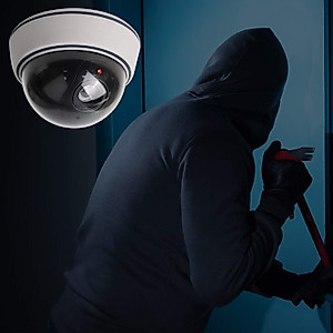 Lebote (4 Pack) Fake Dummy Security Camera CCTV Dome Camera with Flashing Red LED Light Dummy Surveillance Camera Outdoor Indoor Use for Home Security