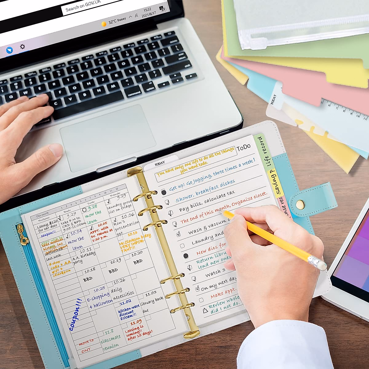 A5 6-Ring Planner kit with Planner Refill Inserts, Cash Pockets, Matched Labels, Christmas Gift Kit with Gift Box,Card and Pen 9.25 x 7.08'' (Harphia, 142B-Mint)