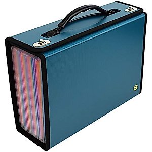 CNK Accordian File Organizer 24 Pockets Expanding File Folder for Letter, A4 File Box Durable Handle for Business, Office, School Home- Teal with Color Pockets…