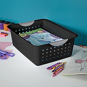 Sterilite 16249006 Medium Ultra Basket, Black Basket w/ Titanium Inserts, 6-Pack