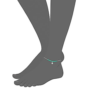 Alex and Ani Sunshine Anklet for Women, Sun Charm and Light Blue Beads, Shiny Silver Finish, 11 in