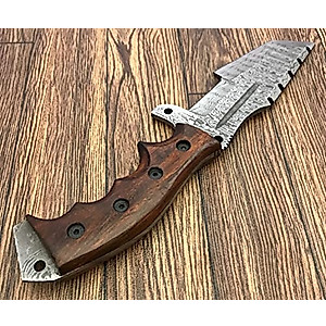 TR-1168 Custom Handmade Damascus Steel 10 Inches Tracker Knife - Perfect Grip walnut wood Handle (TR-987) (TR-2195)