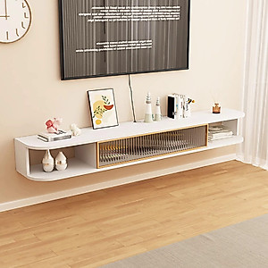 NENAGGE TV Stand, Media Storage Cabinet, Floating, Wall Unit, Entertainment Center, Mid Century Modern TV Console, Under TV, with Open Shelves, for Living Room, Bedroom,Black,L