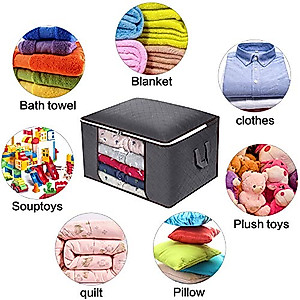 Large Capacity Clothes Storage Bag - Clothes Storage Bins - Clear Window Zipper Storage Bags with Reinforced Handle Thick Fabric for Comforters, Blankets, Bedding, 24Gal (Grey)