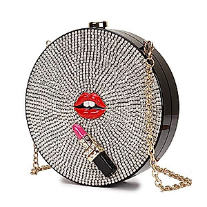 ENJOININ Evening Bags Fashion Clutch for Women Red Lips Rhinestone Purse Wedding Party Handbag Shoulder Chain Bag Purses