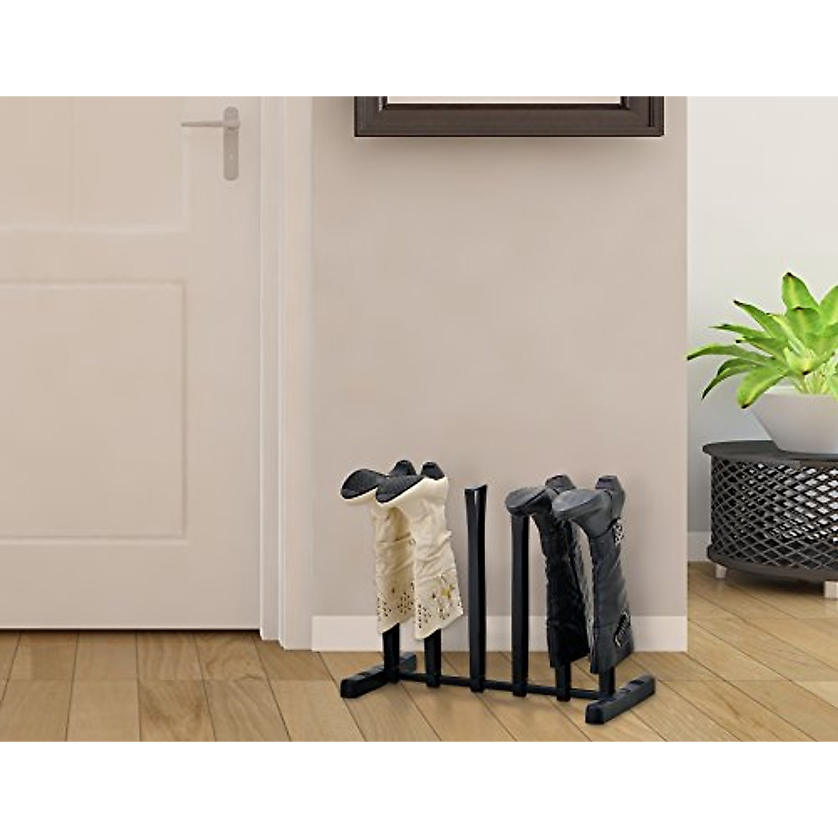 MyGift Black Durable Plastic Boot Rack Organizer Tall Boots Shape Maintainer Stand, Freestanding Boots and Shoe Rack, Holds up to 3 Pairs