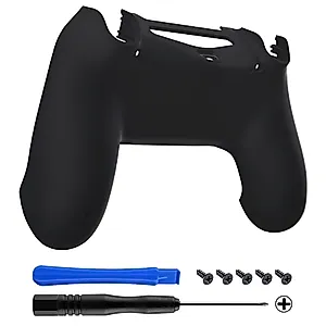 eXtremeRate Black Soft Touch Game Improvement Replacement Parts Back Housing Cover, Custom Bottom Shell Compatible with ps4 Controller JDM-040, JDM-050 and JDM-055