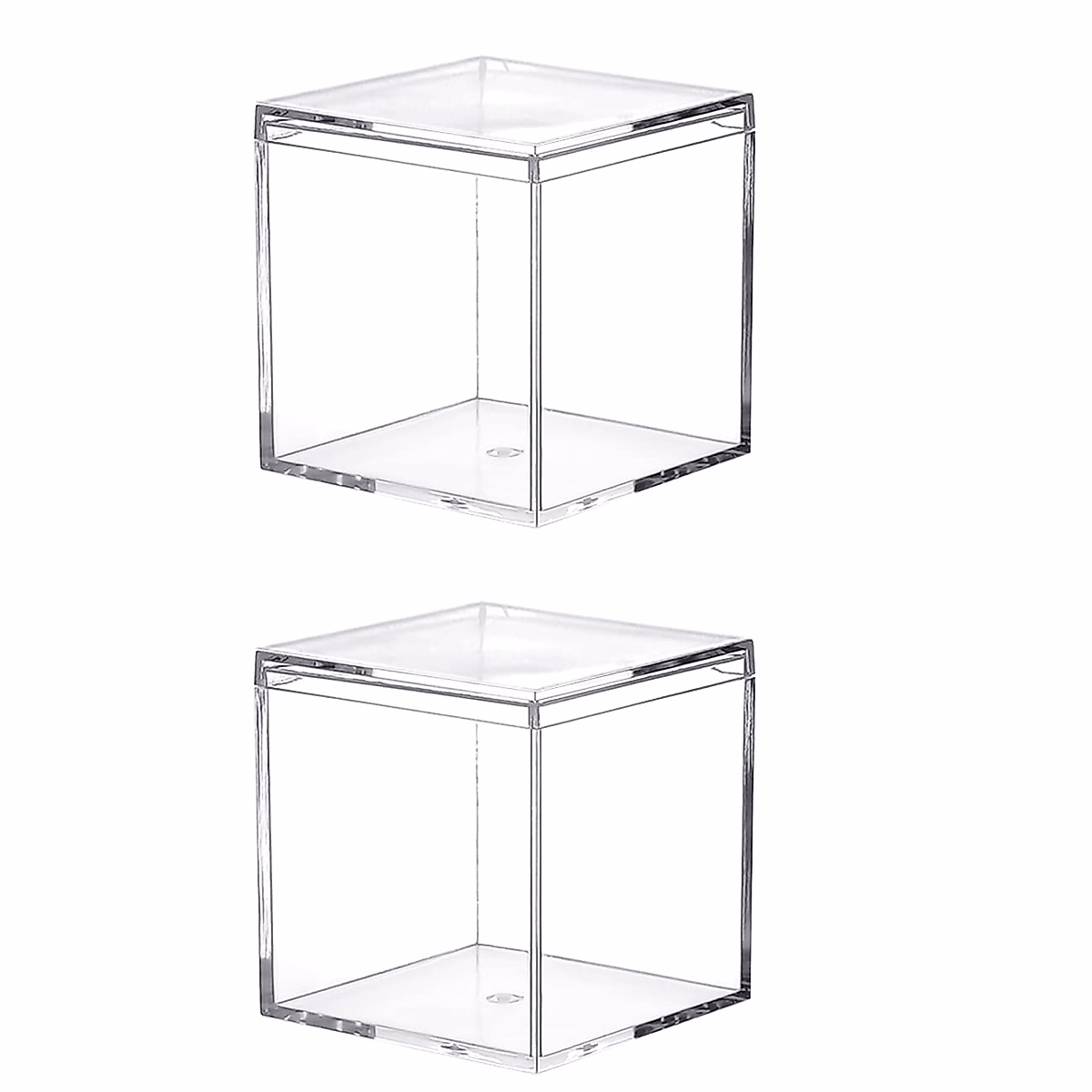 Dayaanee Small Acrylic Box Clear, 2Pcs Plastic Square Cube Containers with Lid Storage Box 2.2x2.2x2.2Inch/55X55X55mm for Candy Pill and Tiny Jewelry